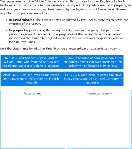 IXL - The Middle Colonies (U.S. History practice)