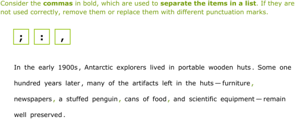 IXL | Semicolons, colons, and commas: review | 12th grade language arts