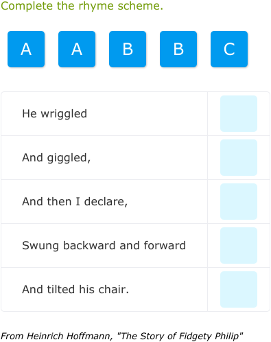 IXL | Label the rhyme scheme | 4th grade language arts