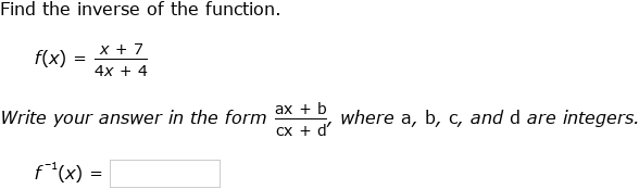 IXL - Find the inverse of a rational function (Algebra 2 practice)