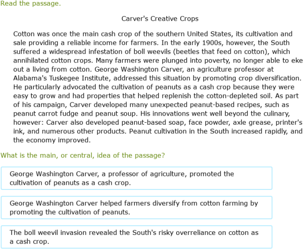 IXL | Determine the central idea of a passage | 11th grade language arts