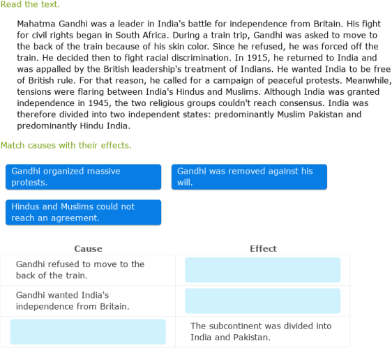 IXL | Match causes and effects in informational texts | 8th grade ...