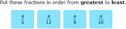 IXL | Order fractions with like numerators or denominators | 4th grade math