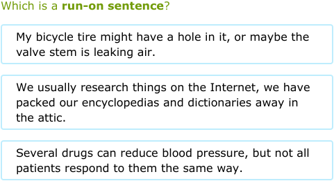 IXL | Is it a complete sentence or a run-on? | 6th grade language arts