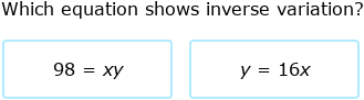 IXL - Identify direct variation and inverse variation (Algebra 1 practice)