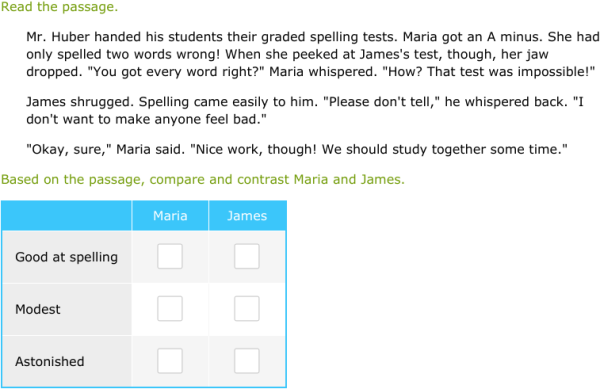 IXL | Compare and contrast characters | 4th grade language arts