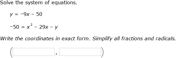 IXL - Solve a nonlinear system of equations (Precalculus practice)