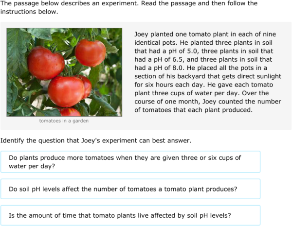 IXL | Identify the experimental question | 7th grade science