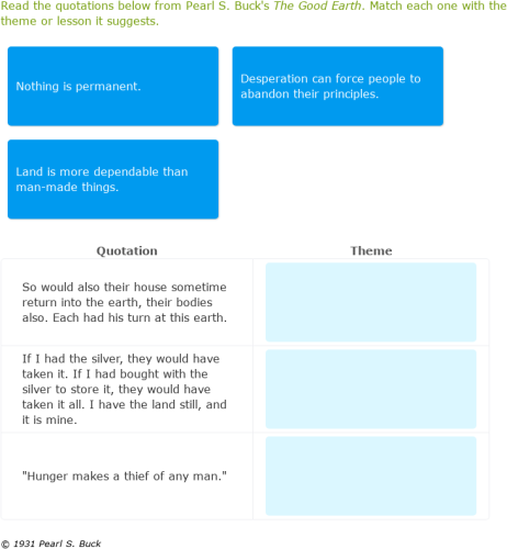 IXL | Match the quotations with their themes | 9th grade language arts