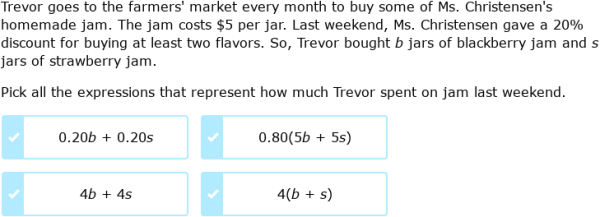 IXL | Identify equivalent linear expressions: word problems | 8th grade ...