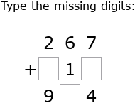 IXL | Addition up to three digits: fill in the missing digits | 3rd grade math