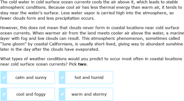 IXL | Factors affecting climate: surface ocean currents | 7th grade science