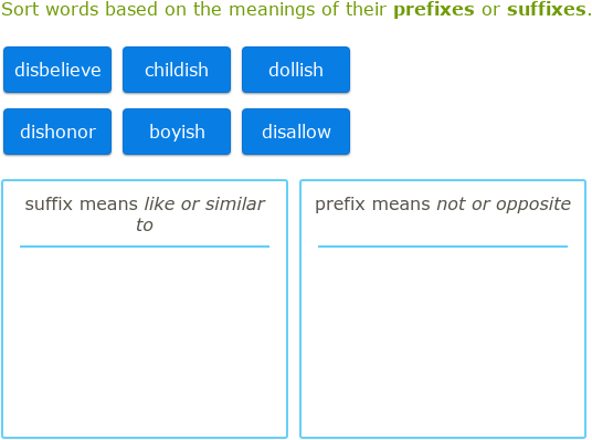 IXL | Sort words with shared prefixes and suffixes by meaning | 3rd ...