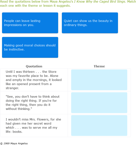 IXL | Match the quotations with their themes | 8th grade language arts