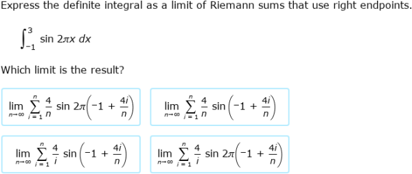 IXL - Relate Riemann sums and definite integrals (Calculus practice)