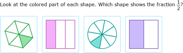IXL | Which shape illustrates the unit fraction? - halves, thirds ...
