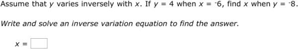IXL - Write and solve inverse variation equations (Algebra 2 practice)