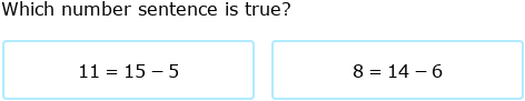 IXL | Which subtraction sentence is true? - up to 20 | 2nd grade math