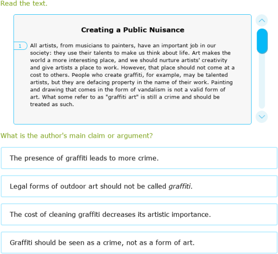 IXL | Trace an argument | 6th grade language arts