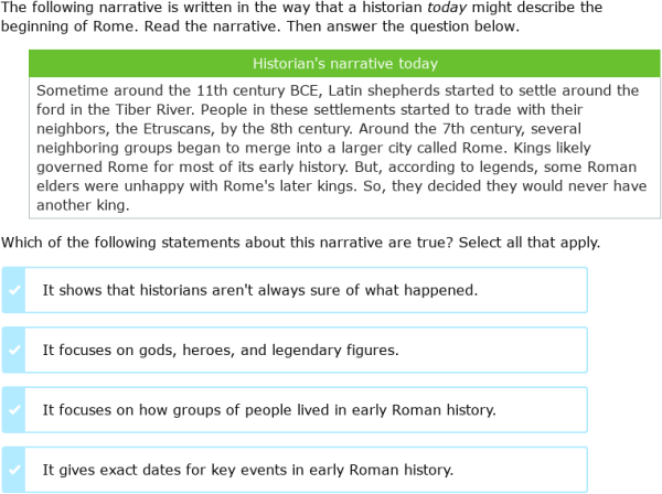 IXL | The beginnings of Rome | 6th grade social studies