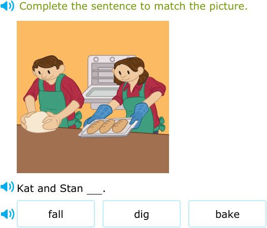 IXL | Complete the sentence with an action verb to match the picture ...