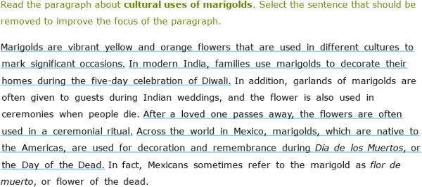 IXL | Remove the sentence that does not belong | 8th grade language arts