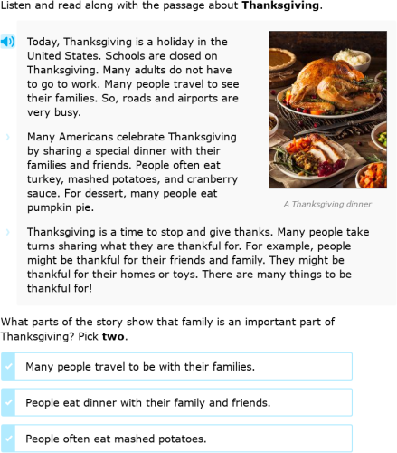 IXL | Thanksgiving | 1st grade social studies