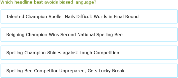 IXL | Evaluate newspaper headlines for bias | 6th grade language arts
