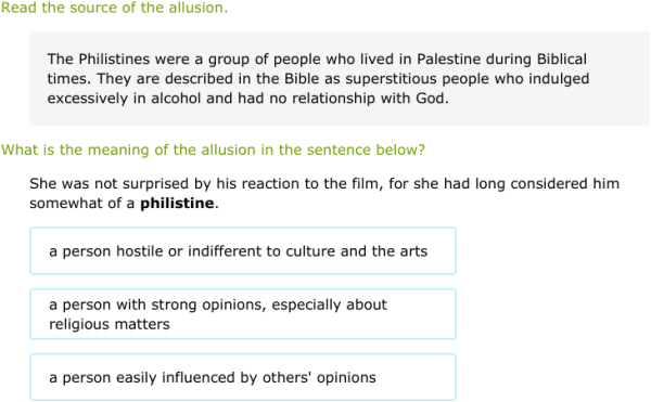 IXL | Interpret the meaning of an allusion from its source | 11th grade ...