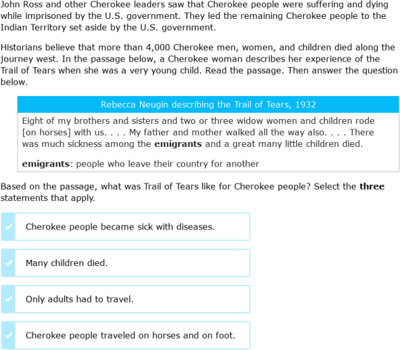 IXL | Indian Removal and the Trail of Tears | 8th grade social studies