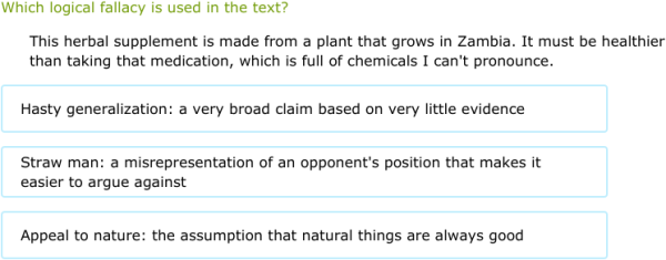 IXL | Classify logical fallacies | 8th grade language arts