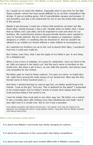 IXL | Analyze passages from I Am Malala: Part 1 | 6th grade language arts