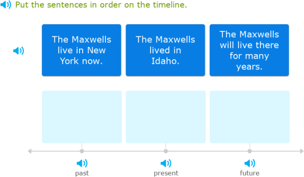 IXL | Place sentences on a timeline | 1st grade language arts