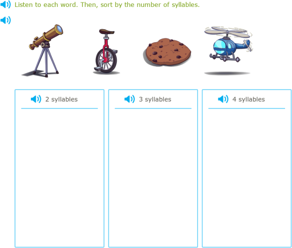 IXL | Sort by the number of syllables | 2nd grade language arts