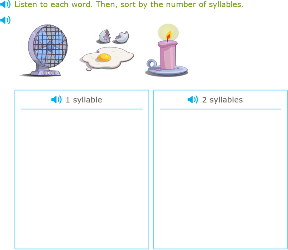 IXL | Sort by the number of syllables | Kindergarten language arts