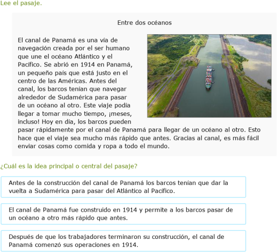 IXL | Encontrar la idea principal de un pasaje | 3rd grade Spanish ...