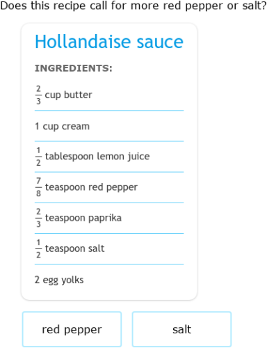 IXL | Compare fractions and mixed numbers in recipes | 4th grade math