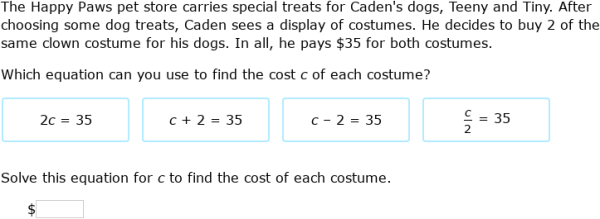 IXL | Solve one-step equations: word problems | 7th grade math