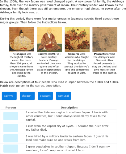 IXL | Medieval Japan | 6th grade social studies