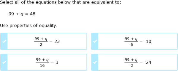IXL - Identify equivalent equations (Algebra 1 practice)