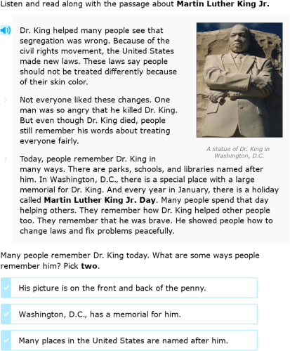 IXL | Martin Luther King Jr. | 1st grade social studies