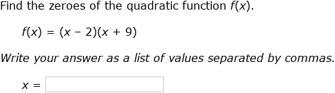 IXL - Roots, factors, and zeros (Algebra 1 practice)