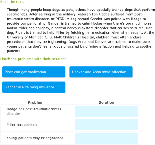 IXL | Match problems with their solutions | 8th grade language arts