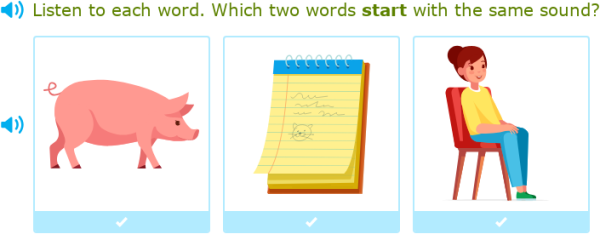 IXL | Which two words start with the same sound? | Pre-K language arts
