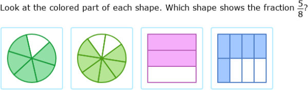 IXL | Which shape illustrates the fraction? - halves, thirds, fourths ...