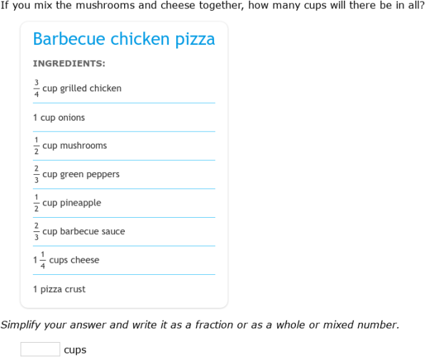 IXL | Add and subtract fractions and mixed numbers in recipes | 5th ...
