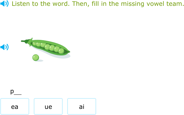IXL | Complete the word with the right vowel team | 1st grade language arts