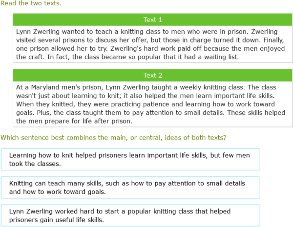 IXL | Combine main ideas from two texts | 4th grade language arts
