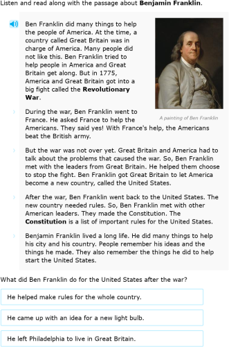 IXL | Benjamin Franklin | 1st grade social studies