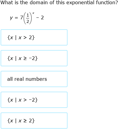 IXL - Domain and range of exponential functions (Algebra 2 practice)